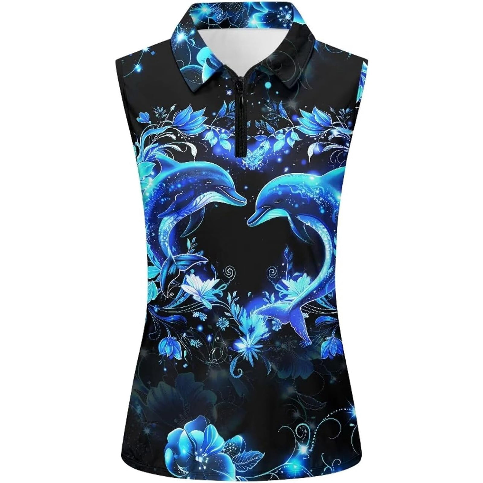 Business Casual Top Women Floral Print Sleeveless Button Front Collar ...