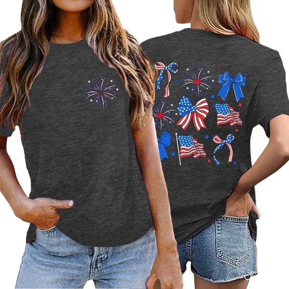 Business Casual Top Women Patriotic Short Sleeve Crew Neck Independence ...