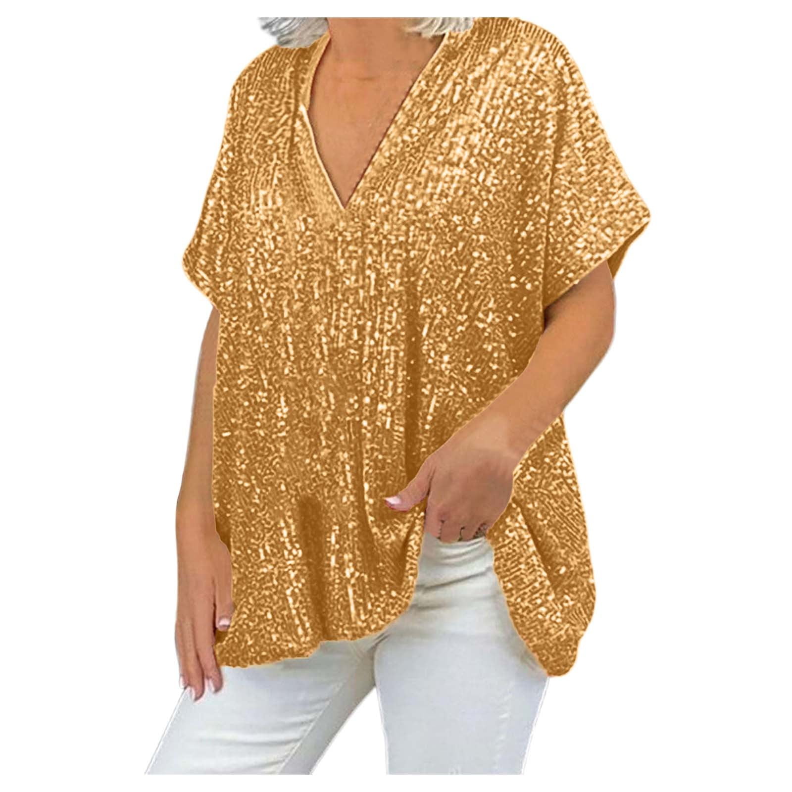 Business Casual Top Women Sequin V Neck : Short Sleeve City Style Beach ...
