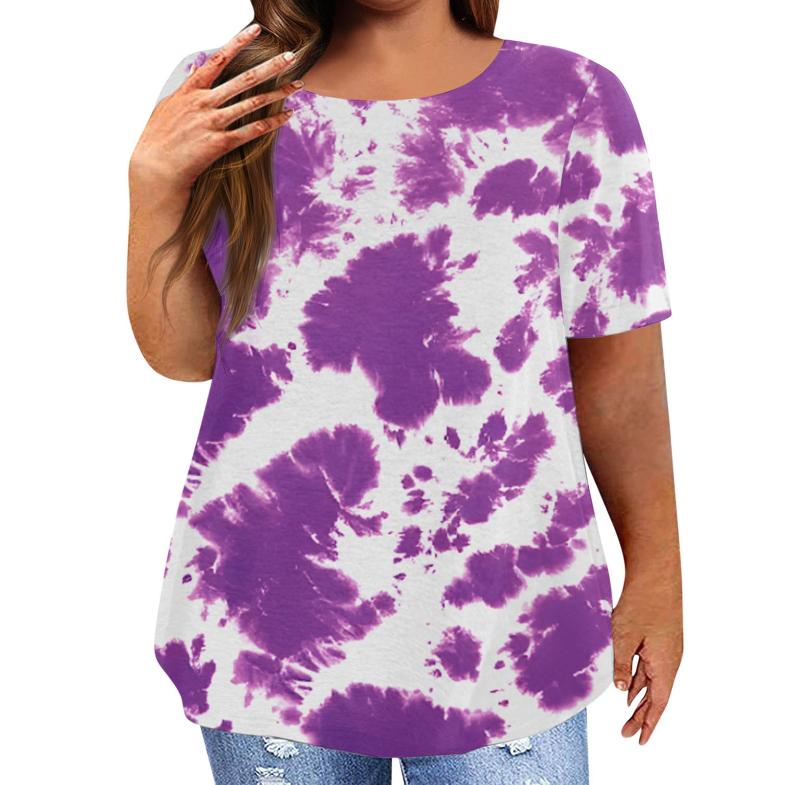 Business Casual Top Women Short Sleeve O Neck Tunic Print Ribbed Tops ...