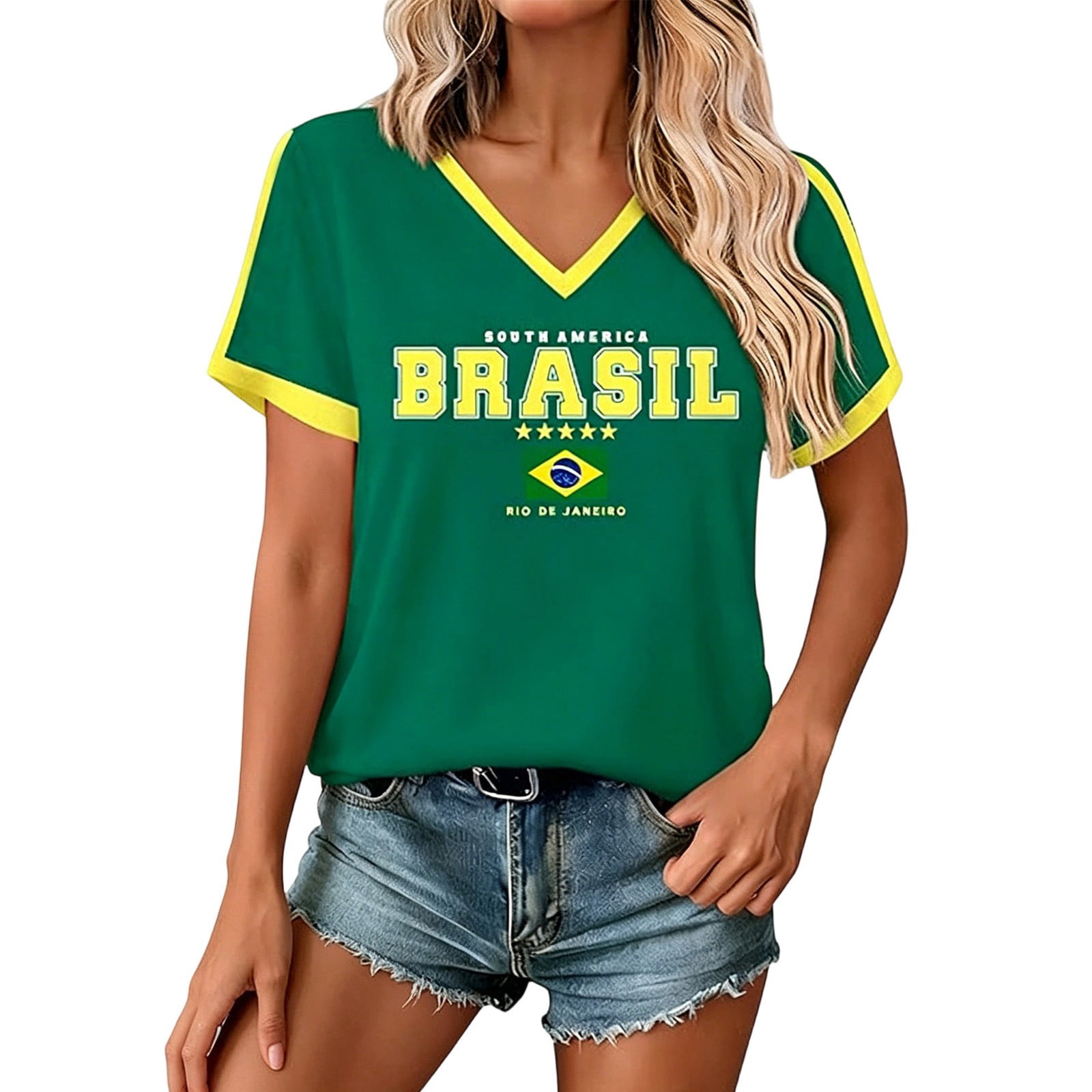 Business Casual Top Women Short Sleeves Letter Printed V Neck Beach ...