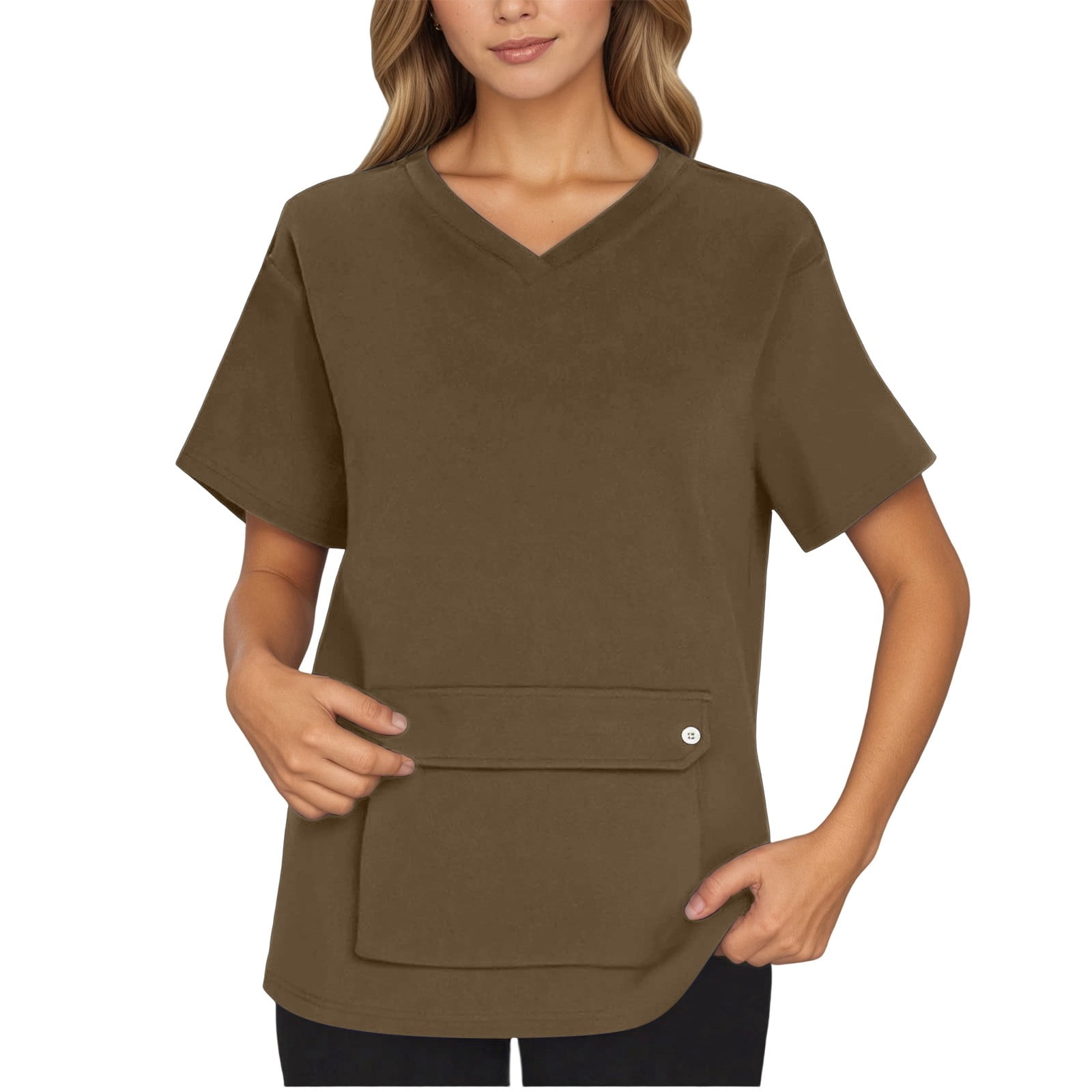 Business Casual Tops Women Pocket Short Sleeve Crewneck Healthcare ...
