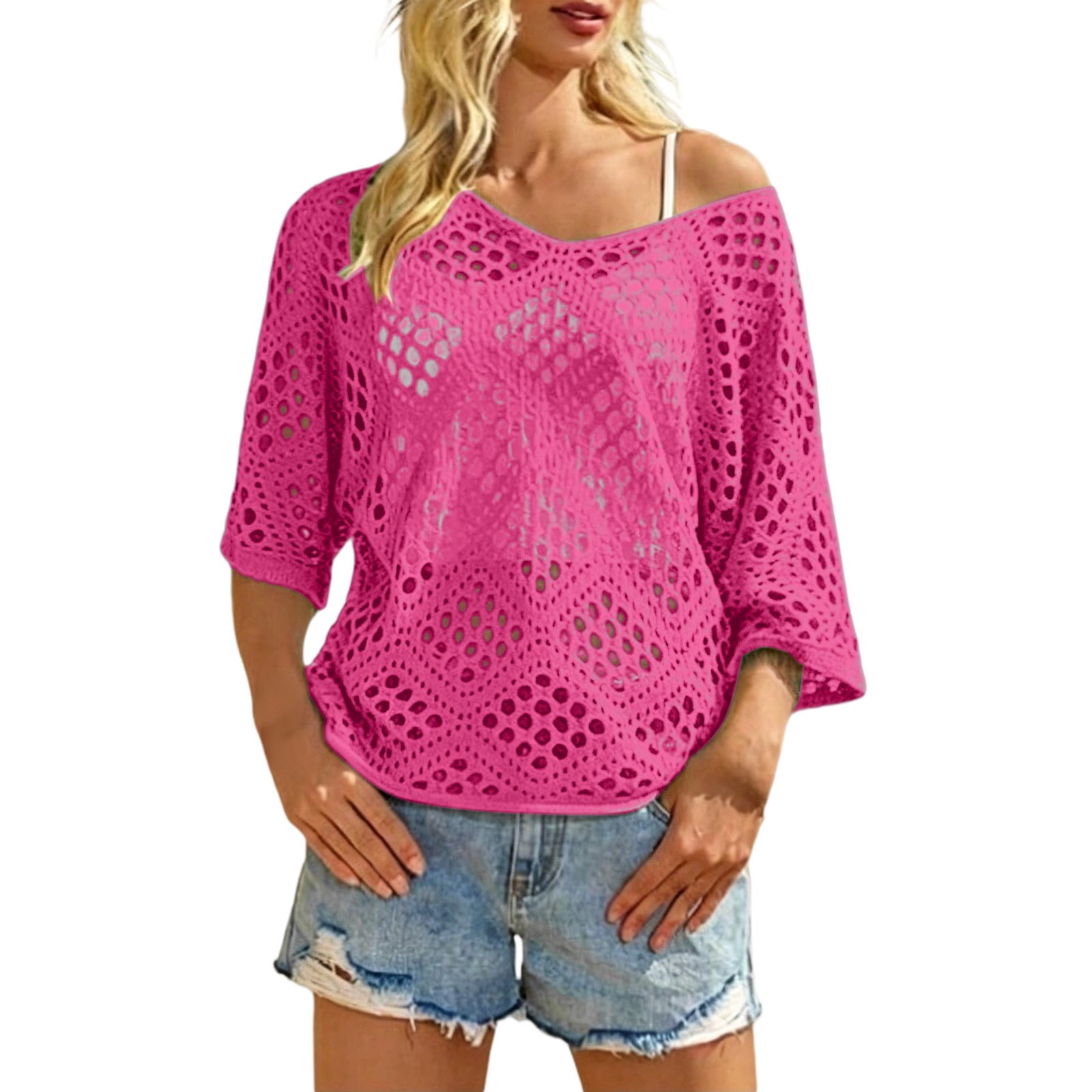 Business Casual Tops for Women Beige Crochet Top With V Neck Summer ...