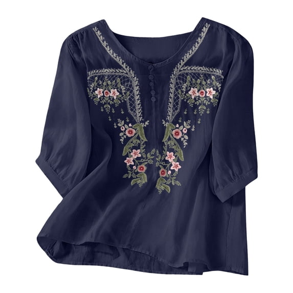 Business Casual Tops for Women Cotton Linen 3/4 Sleeve V Neck ...