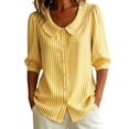 Business Casual Tops for Women Doll Collar Striped Mid Sleeve T Shirt ...