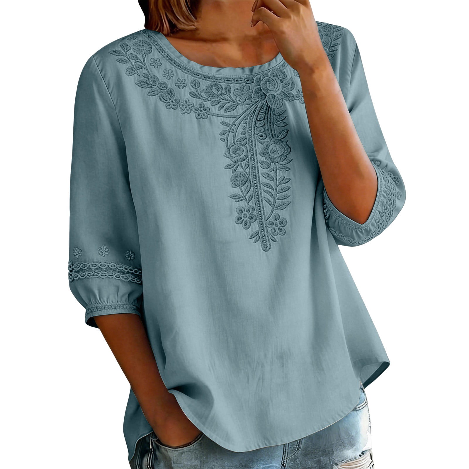 Business Casual Tops for Women Loose Button Shirt Top Stand Solid Color ...