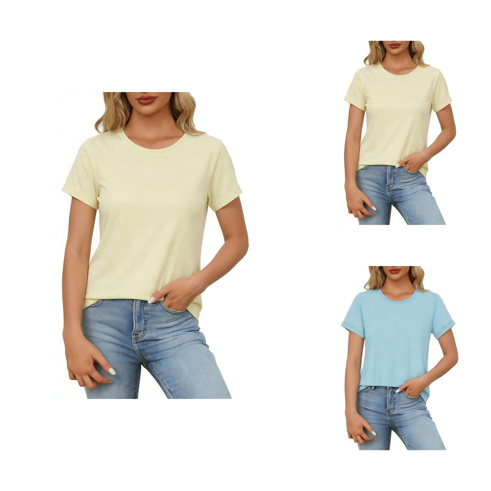 Business Casual Tops for Women Short Sleeve Crewneck Summer Solid ...