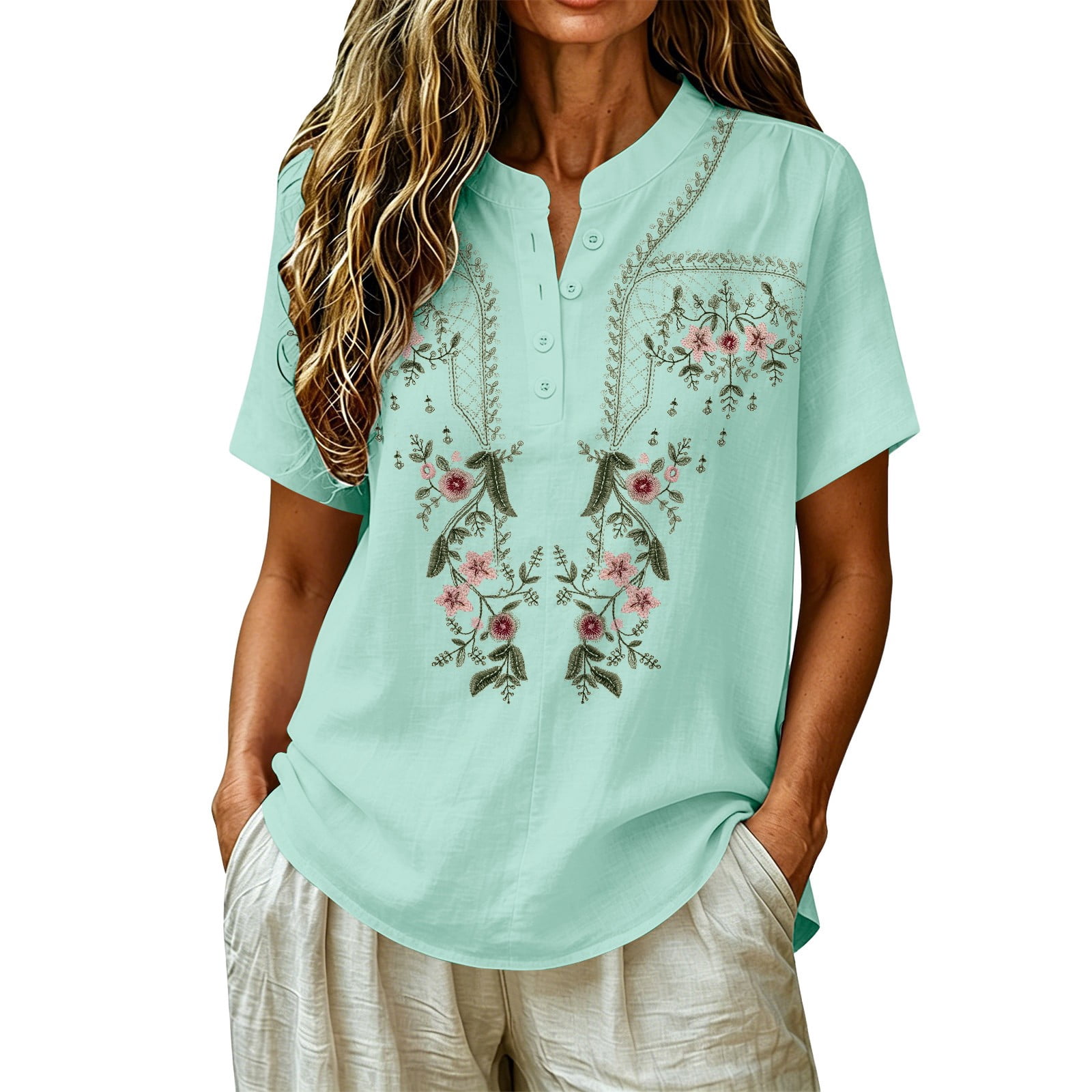 Business Casual Tops for Women Short Sleeve Loose Elegant Daily Cotton ...