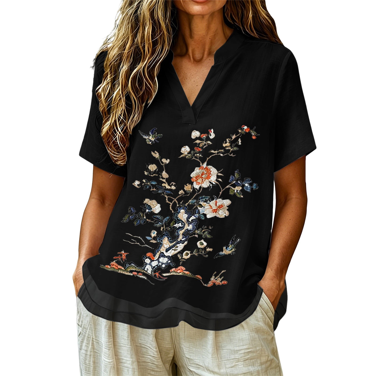 Business Casual Tops for Women Short Sleeve Loose Elegant Daily Cotton ...