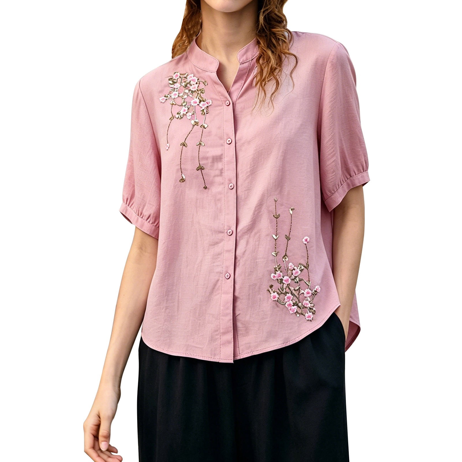 Business Casual Tops for Women Solid Color V Neck Embroidered Casual ...