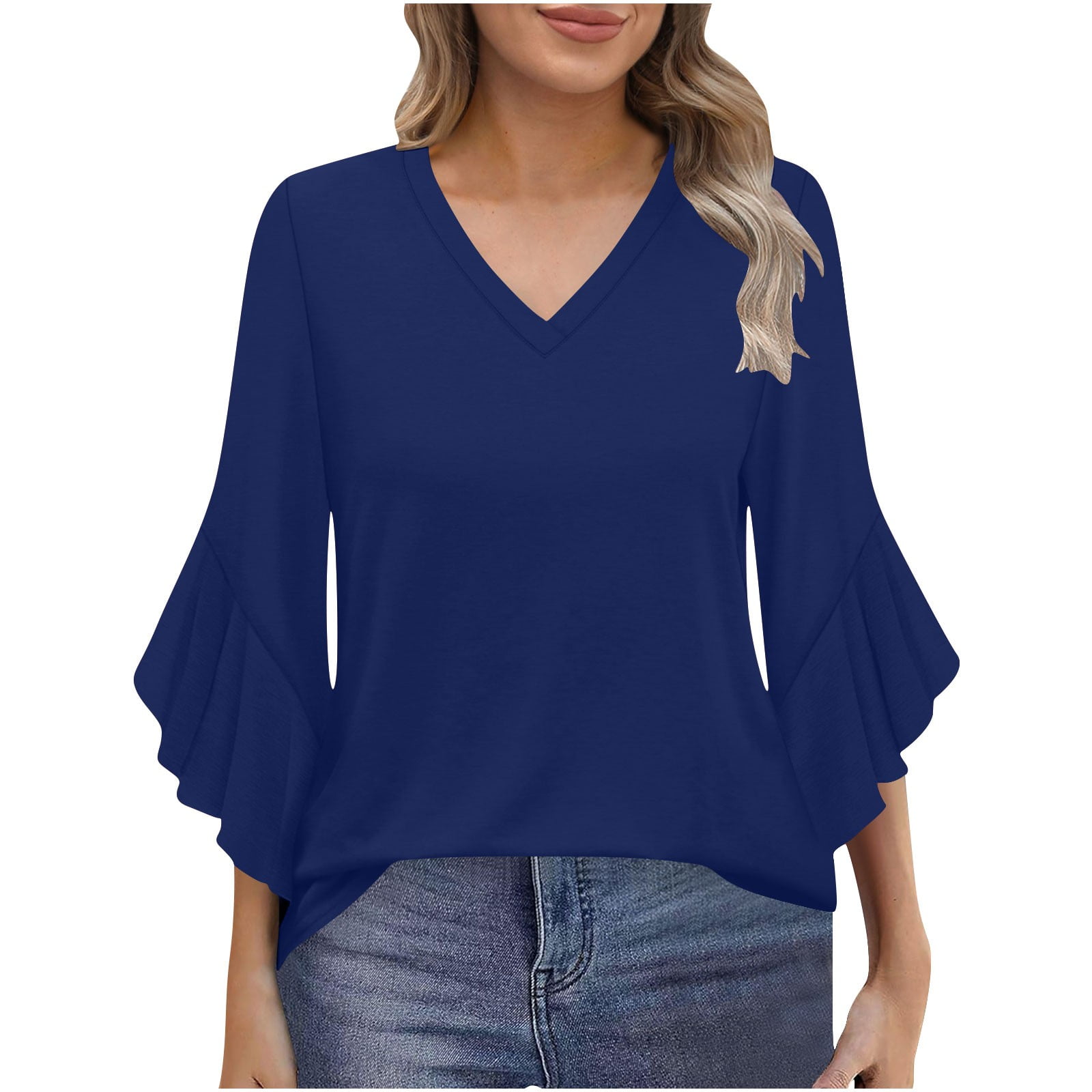 Business Casual Tops for Women V Neck 3/4 Sleeve Shirts Going Out Work ...