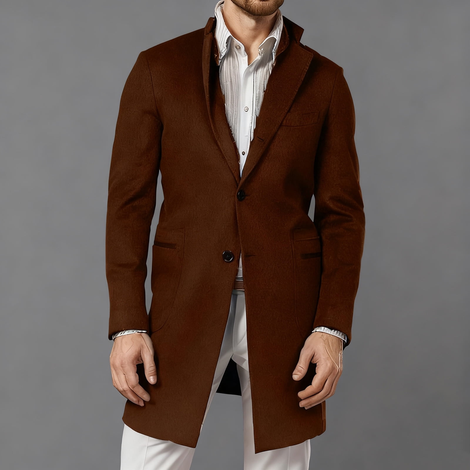 Business Casual Trench Coats for Men with Pockets Woolen Long Sleeve ...