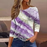Business Casual Women's 3/4 Sleeve Crew Neck Shirt, Loose Long Top ...