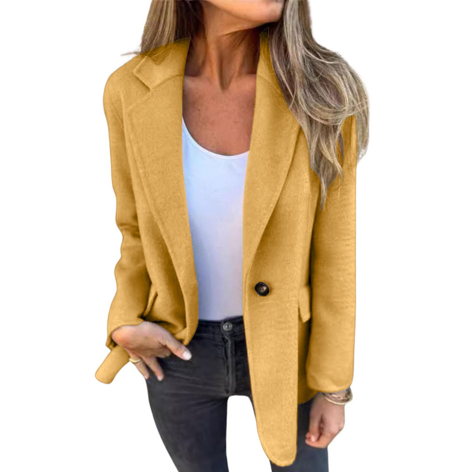 Business Casual Wool Blend Open Front for Women Office Short Coat ...