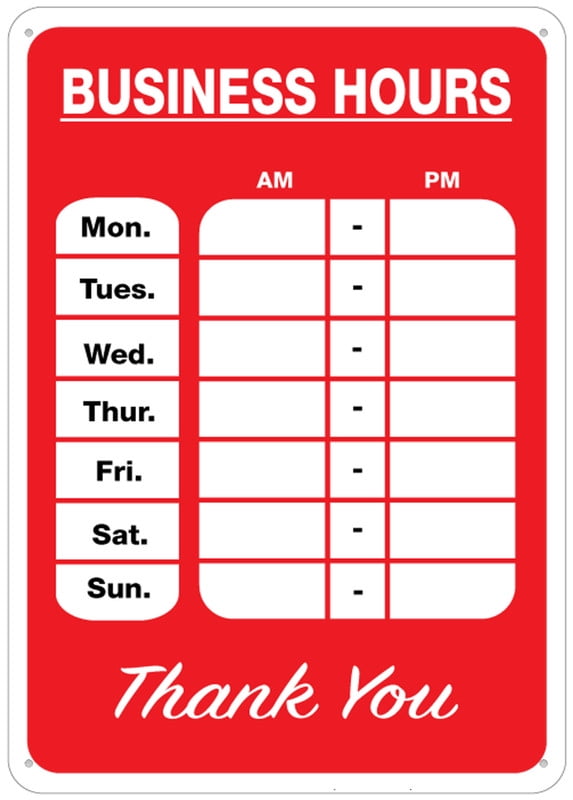 Business Hours Sign Outdoor Metal Sign - 12 X 8 Metal Signs For ...