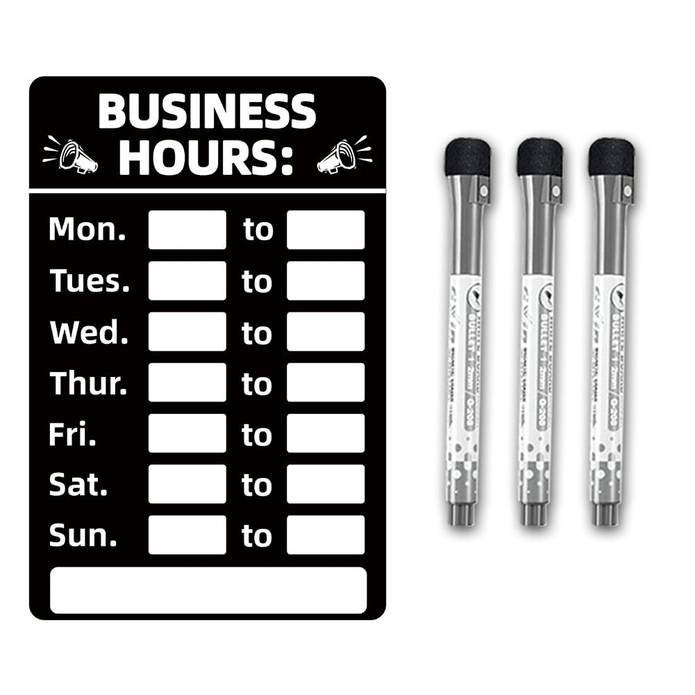 Business Hours Sign With 3x Erasable Pen Changeable for Any Store or ...