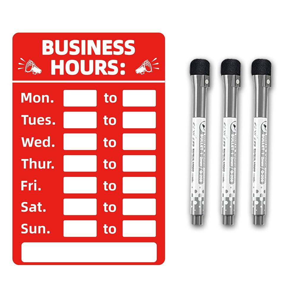 Business Hours Sign With 3x Erasable Pen Changeable for Any Store or ...