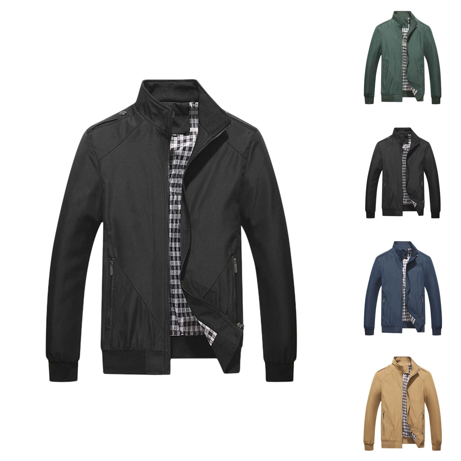 Business Jackets for Men Fall Winter Plus Size Long Sleeve Stand Collar ...