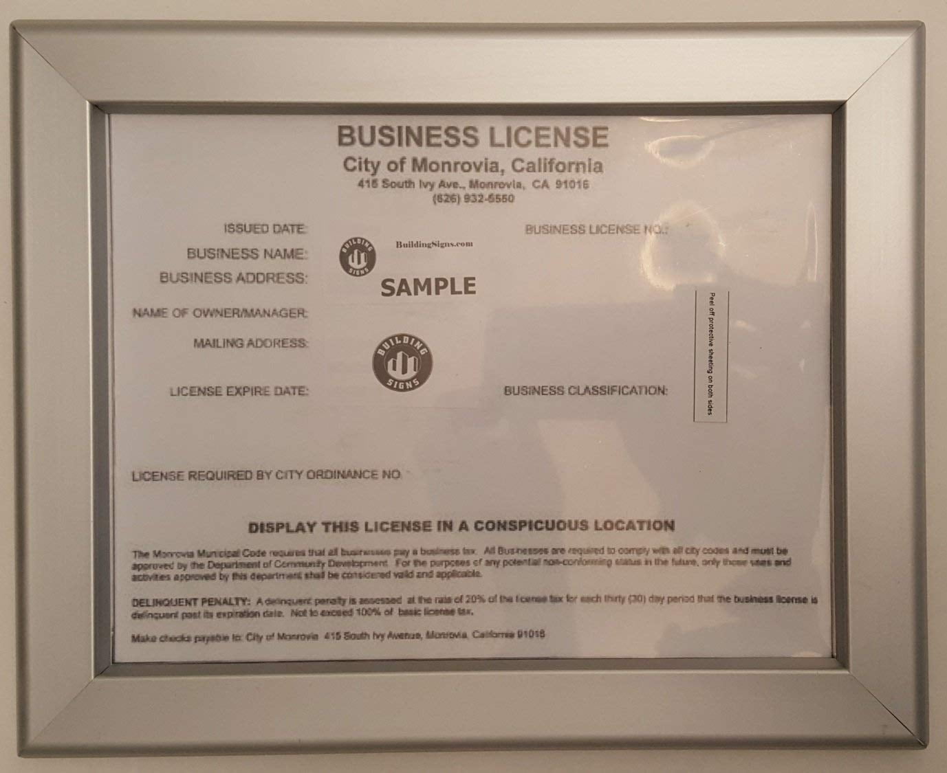 Business License Frame CA 8.5 x 11 ( Heavy Duty ) - Walmart.com