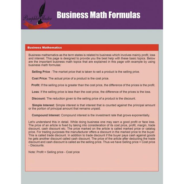 Business Math Formulas (Paperback) - Walmart.com