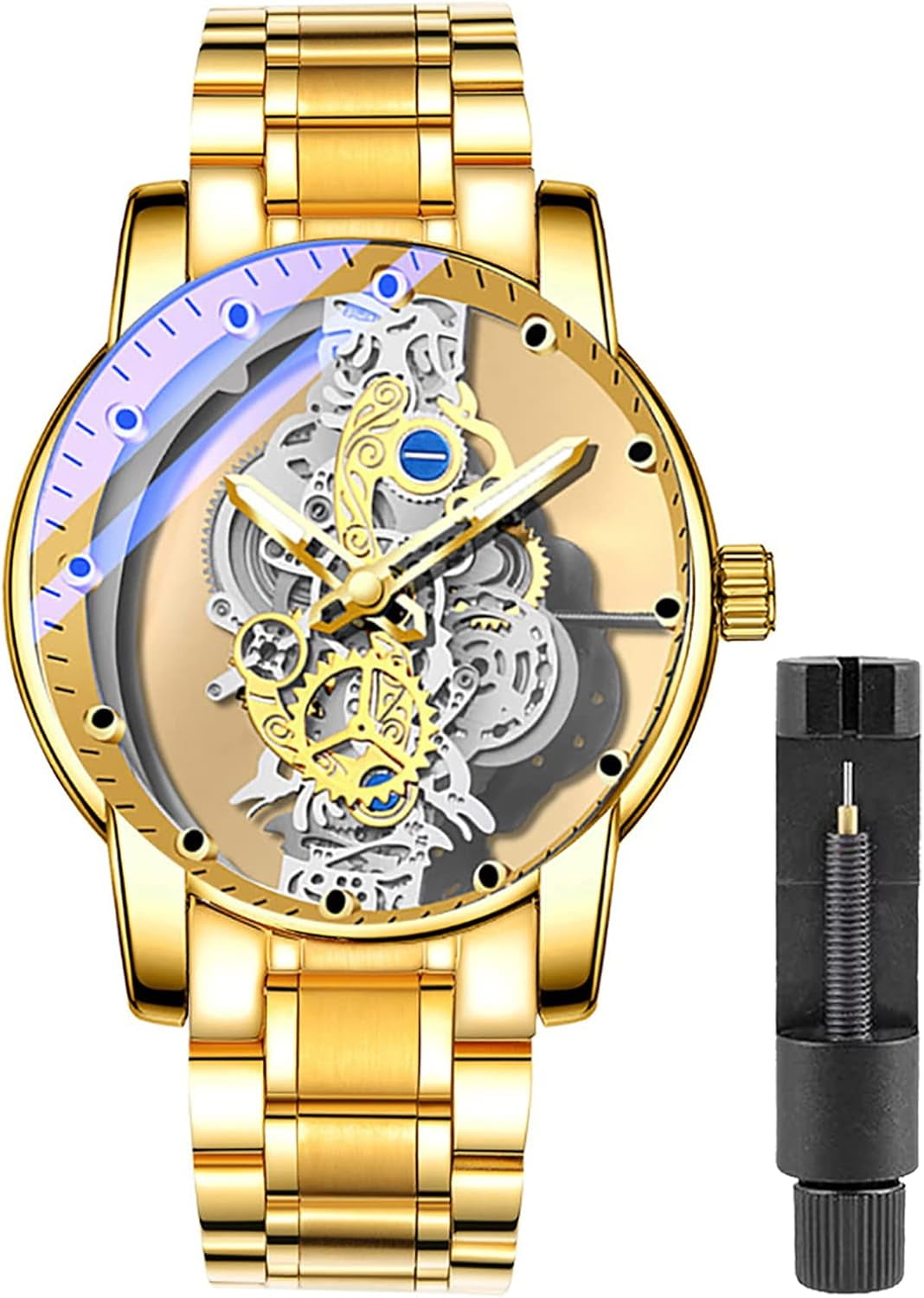 Business Men Watch Double Sided Hollow Transparent Analog Display ...