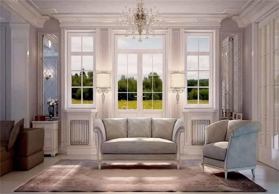 Business Office Window Backdrop French Sash Modern Living Room Interior ...