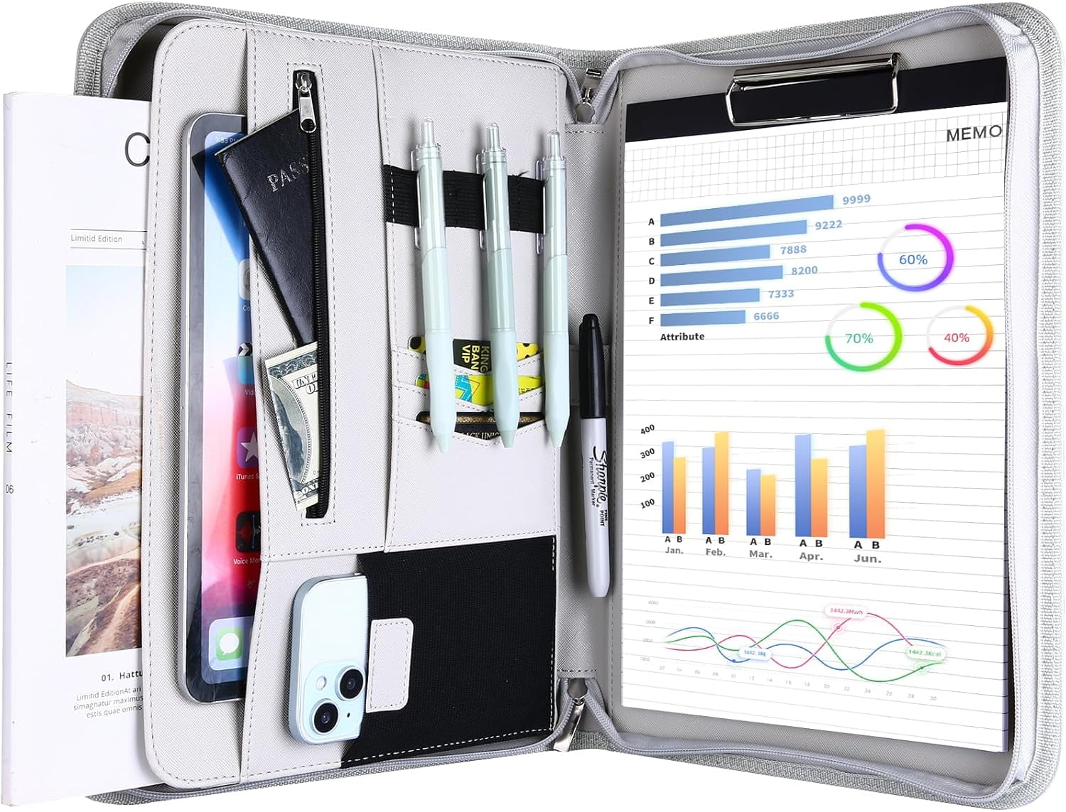 Business Padfolio Folder with Zipper, Meeting Executive Document Legal ...