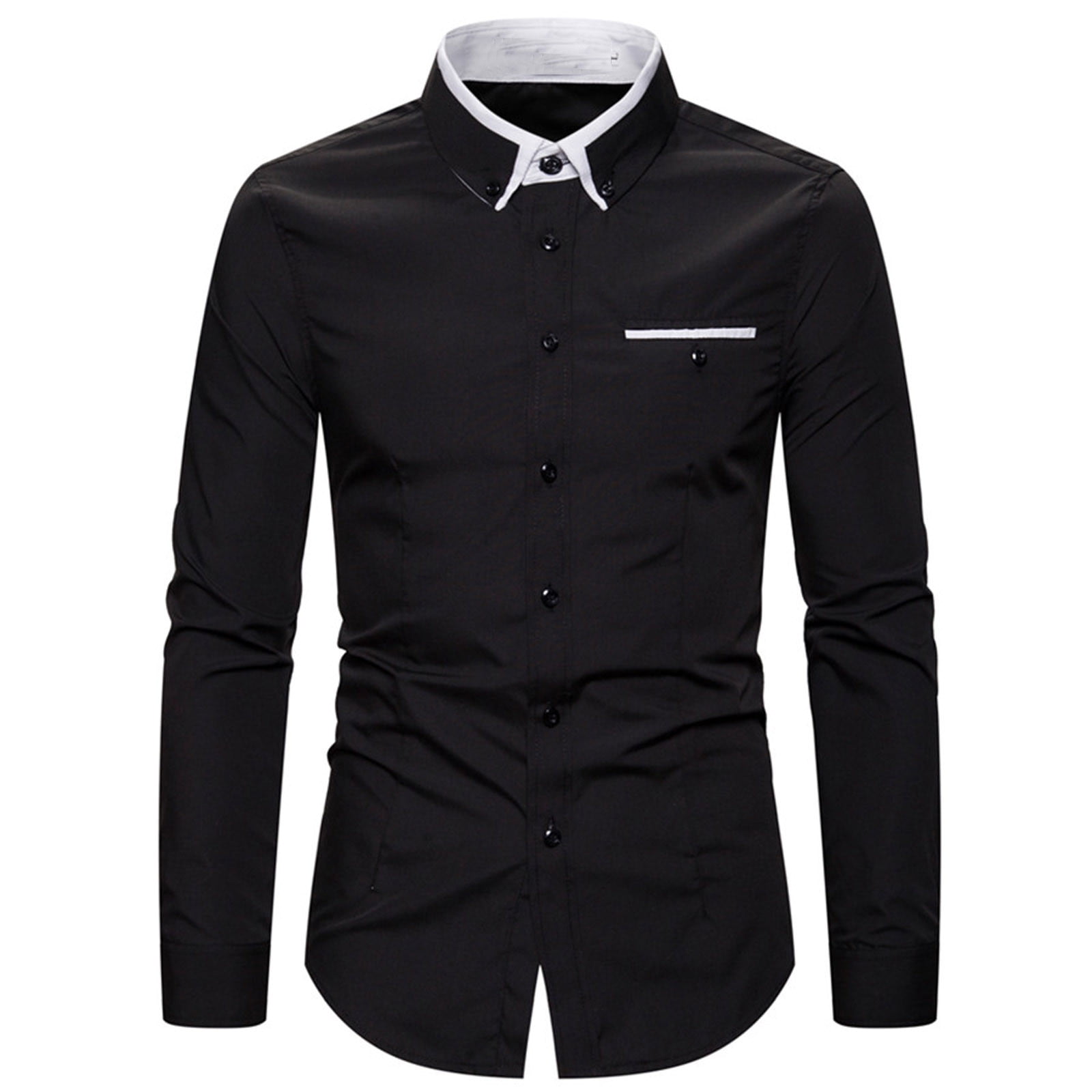 Business Shirts for Men Slim-Fit Long Sleeve Button-Down Collared T ...