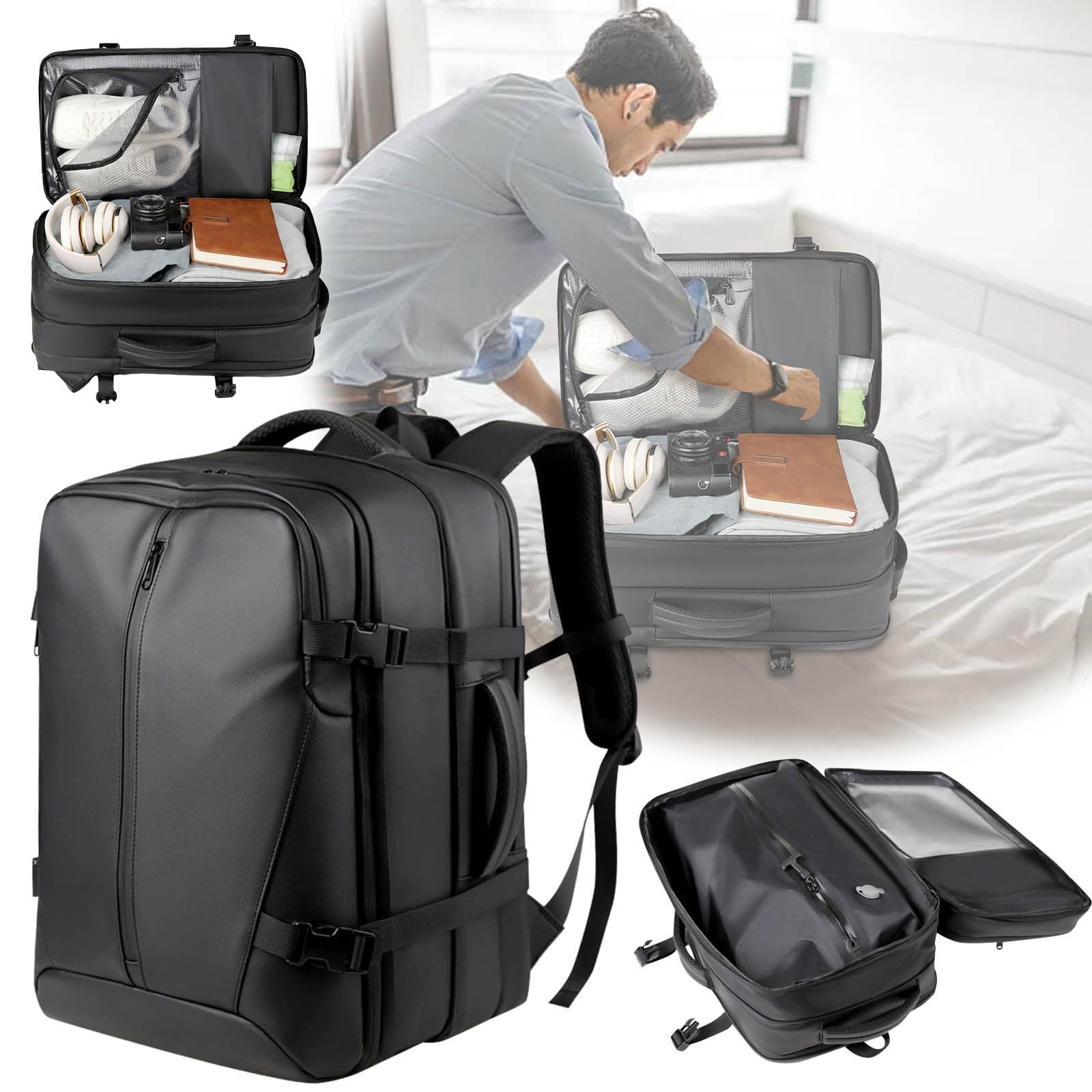 Business Shoulder Backpack Large Capacity Expandable Vacuum Compression ...