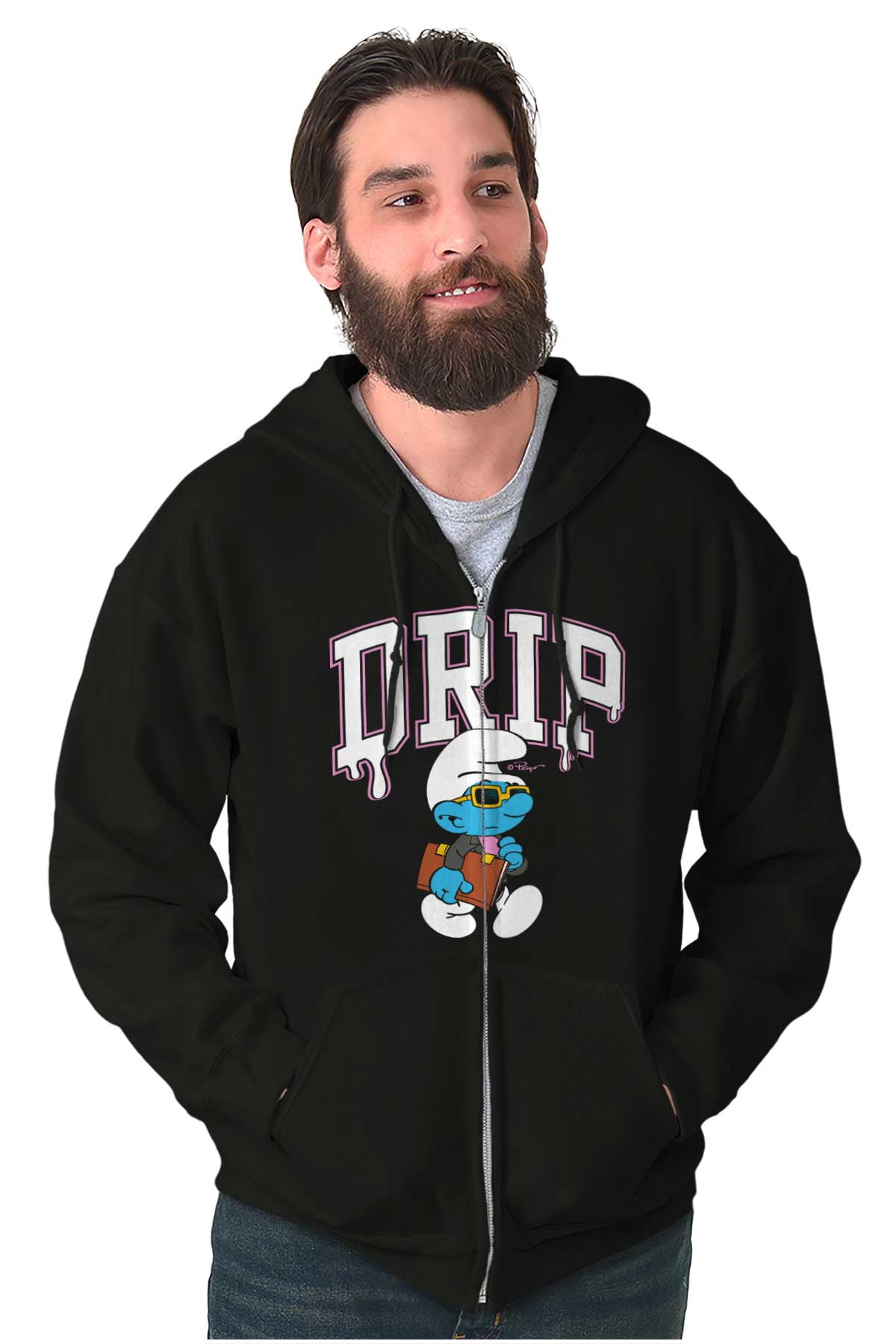 Business Smurf Cartoon Cool Boss Drip Unisex Plus Size Zip Hoodie ...
