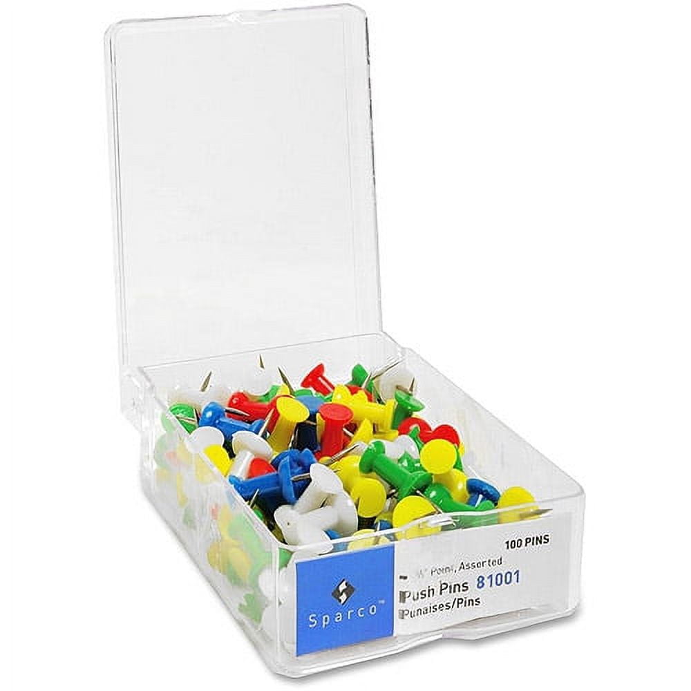 Business Source 1/2" Head Push Pins - 0.50" Head - 100 / Box - Assorted ...