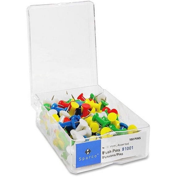 Business Source 1/2" Head Push Pins - 0.50" Head - 100 / Box - Assorted ...