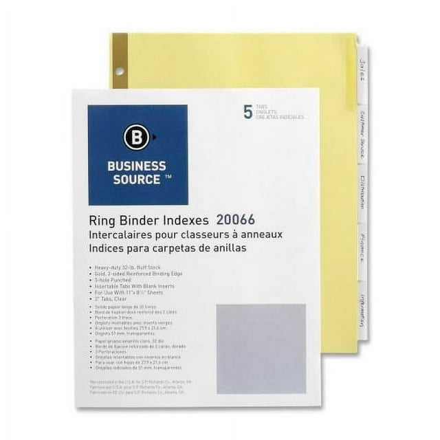 Business Source, BSN20066, Insertable 5-Tab Ring Binder Indexes, 5 ...