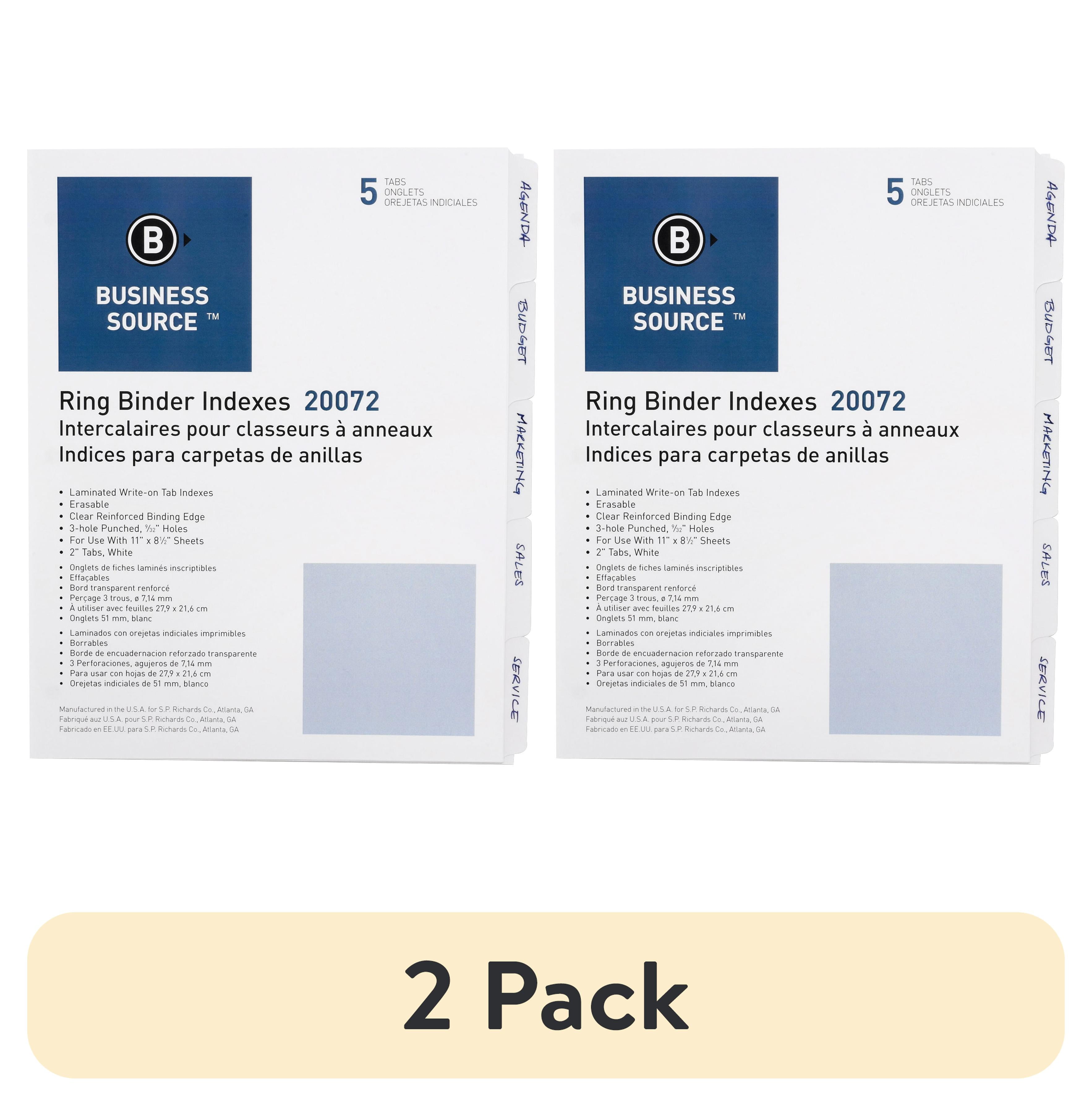 (2 pack) Business Source, BSN20072, 3-Ring 5-Tab Erasable Tab Indexes ...