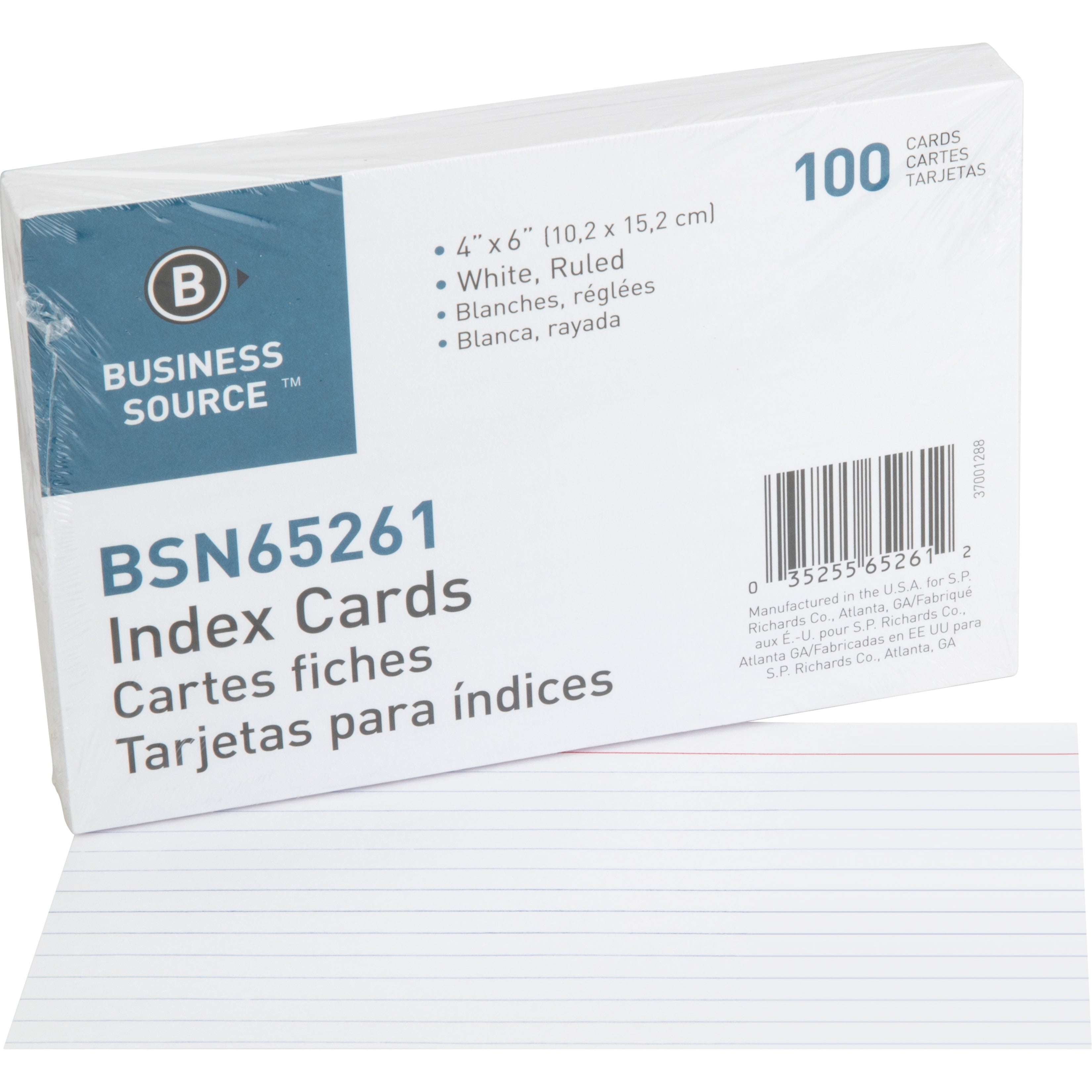 Business Source, BSN65261, Ruled White Index Cards, 100 / Pack ...