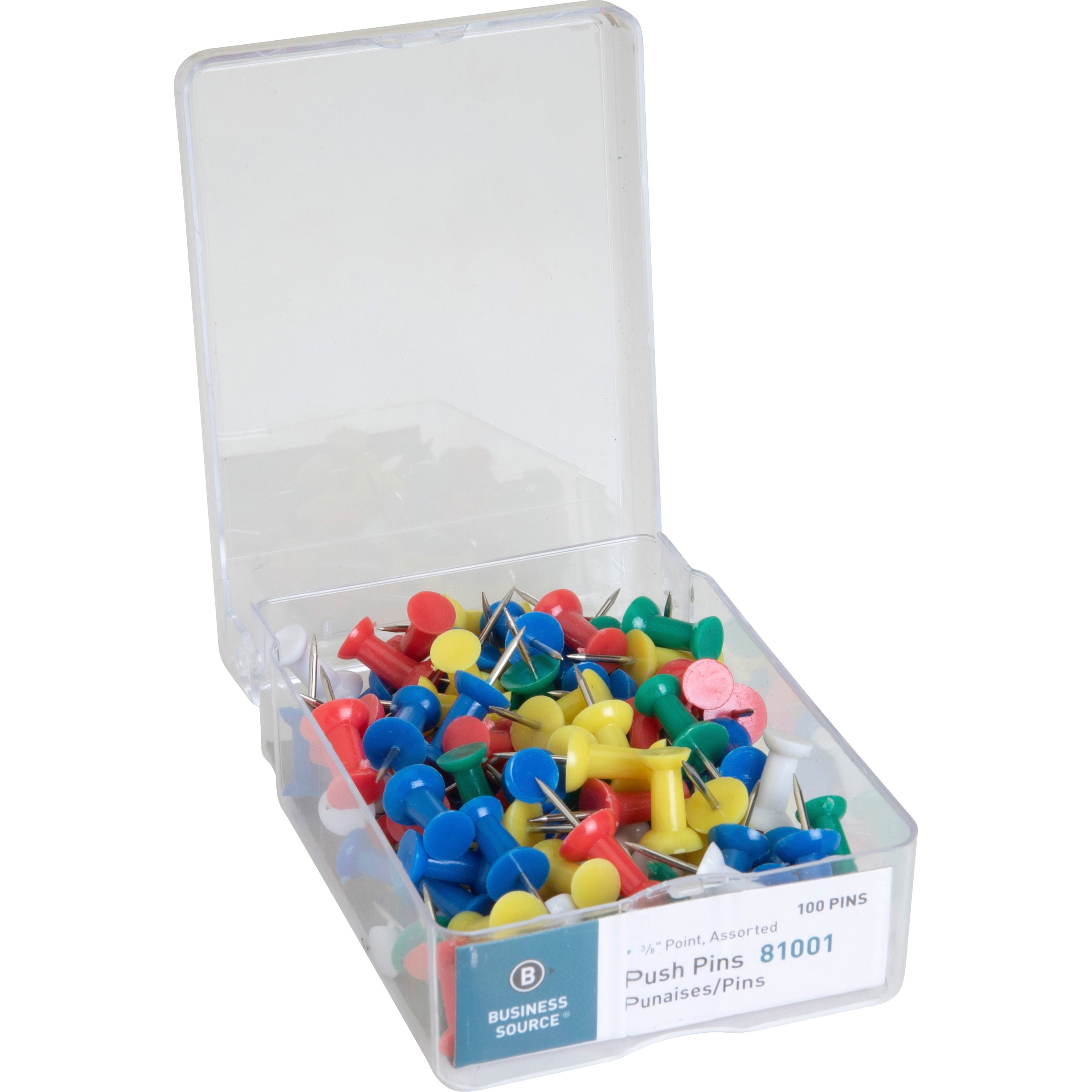 Business Source Push Pins, 1/2 Inch Heads, Steel Points, Assorted ...