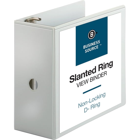 Business Source, D-Ring Binder, 5" Capacity, White with Pockets ...
