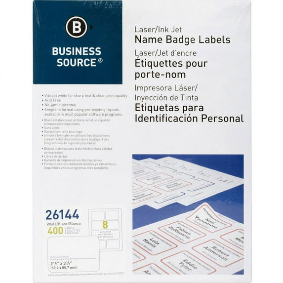 Business Source Laser/Inkjet Name Badge Labels - 2 1/3" x 3 3/8" Length ...
