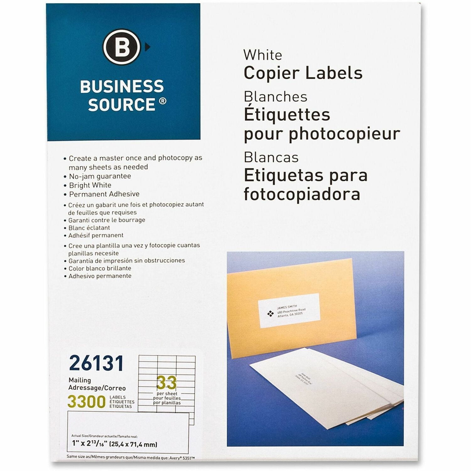 Business Source Mailing Labels 1"x2-3/4" 3300/PK White 26131 - Walmart.com