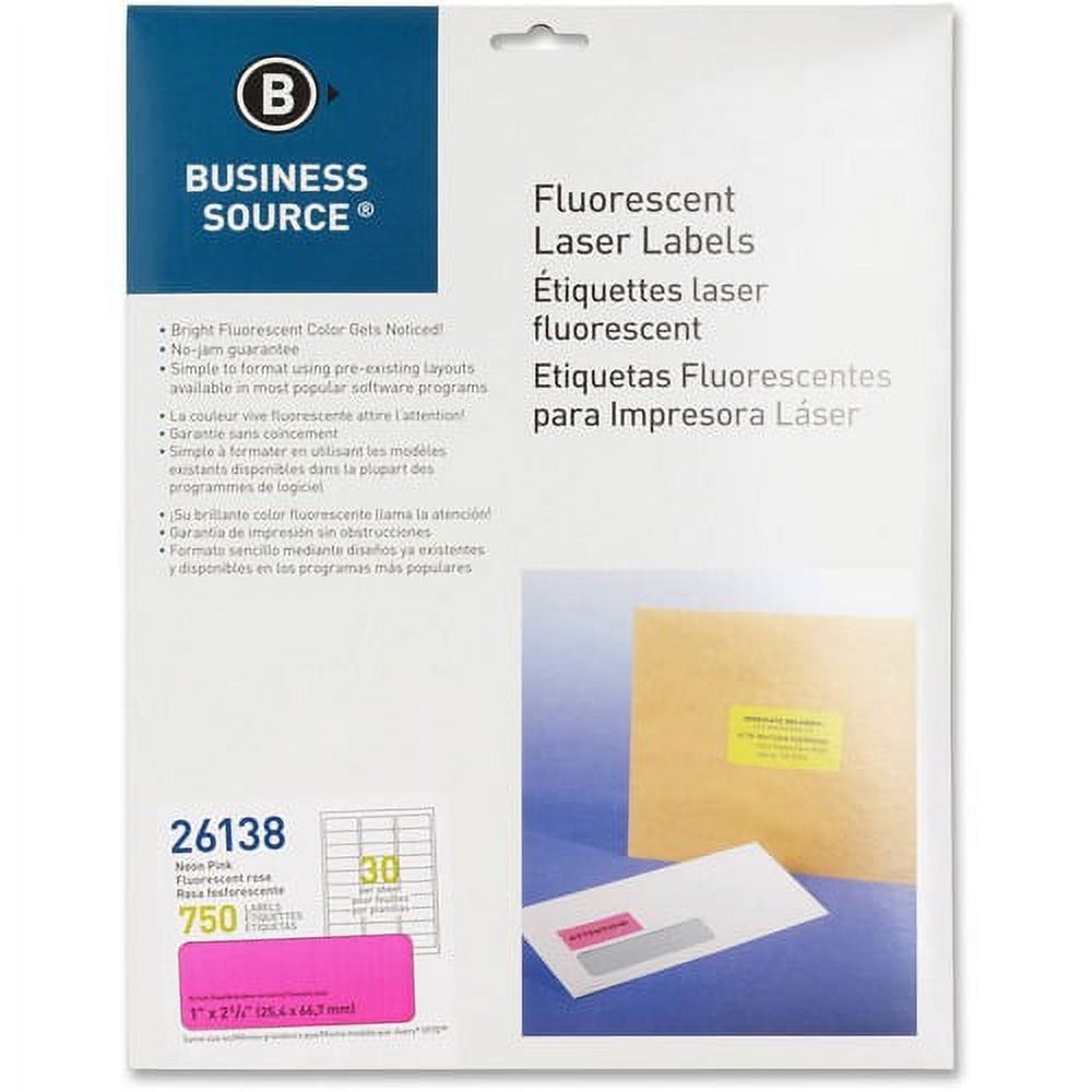 Business Source Neon Labels - 1" x 2 5/8" Length - Permanent Adhesive - Rectangle - Laser - Neon ...