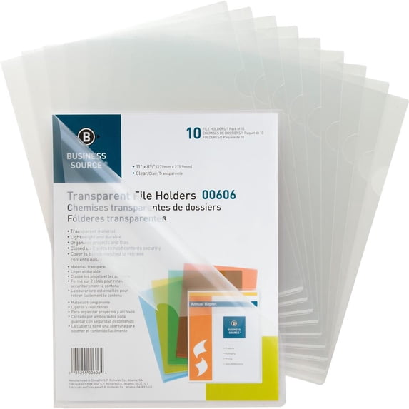 Business Source Transparent Poly File Holders - Letter - 8 1/2" x 11 ...