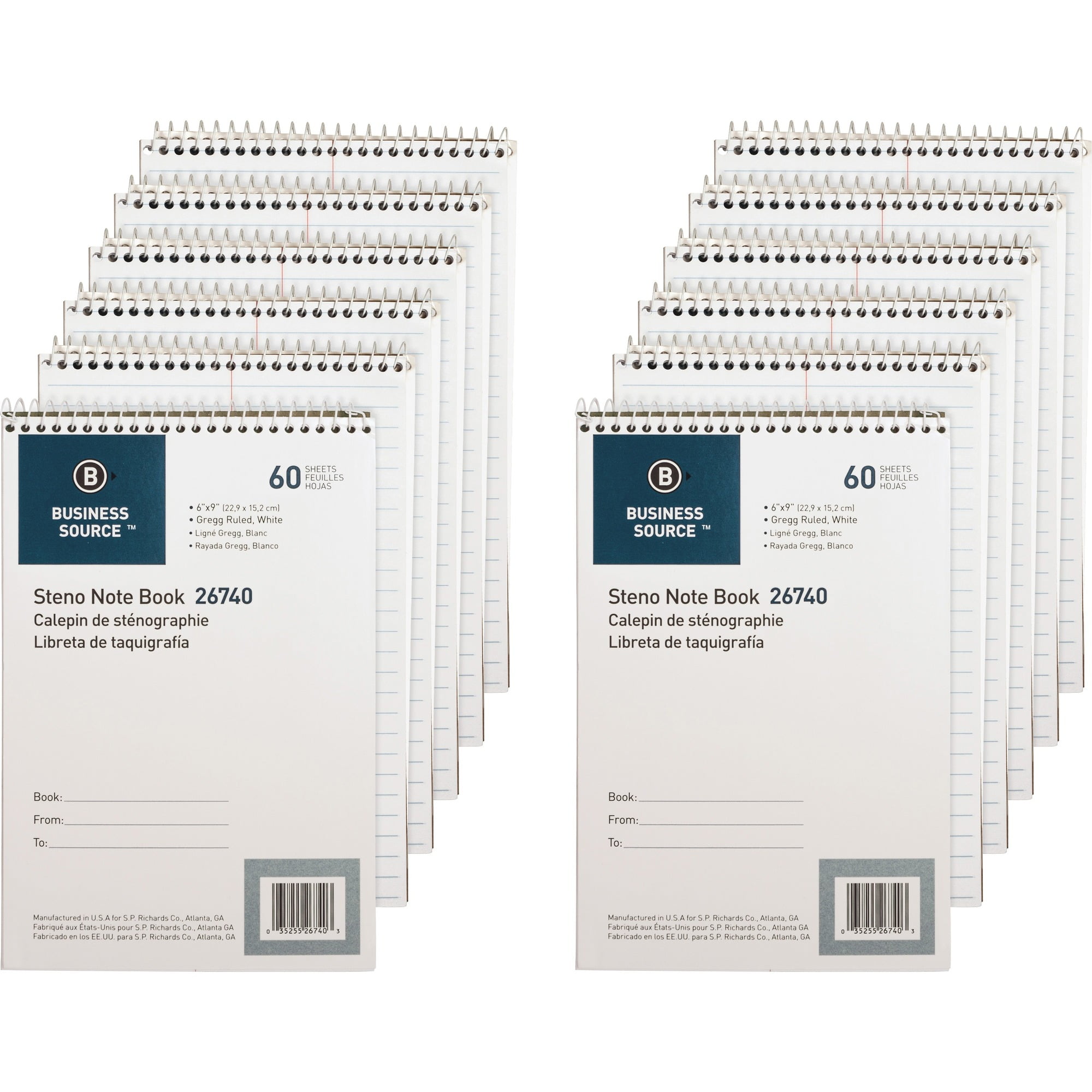 Business Source Wirebound Steno Notebook - 60 Sheets - Wire Bound - 15 ...