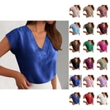 Business Tops for Women Short Sleeve V Neck Womens Blouses Summer Solid ...