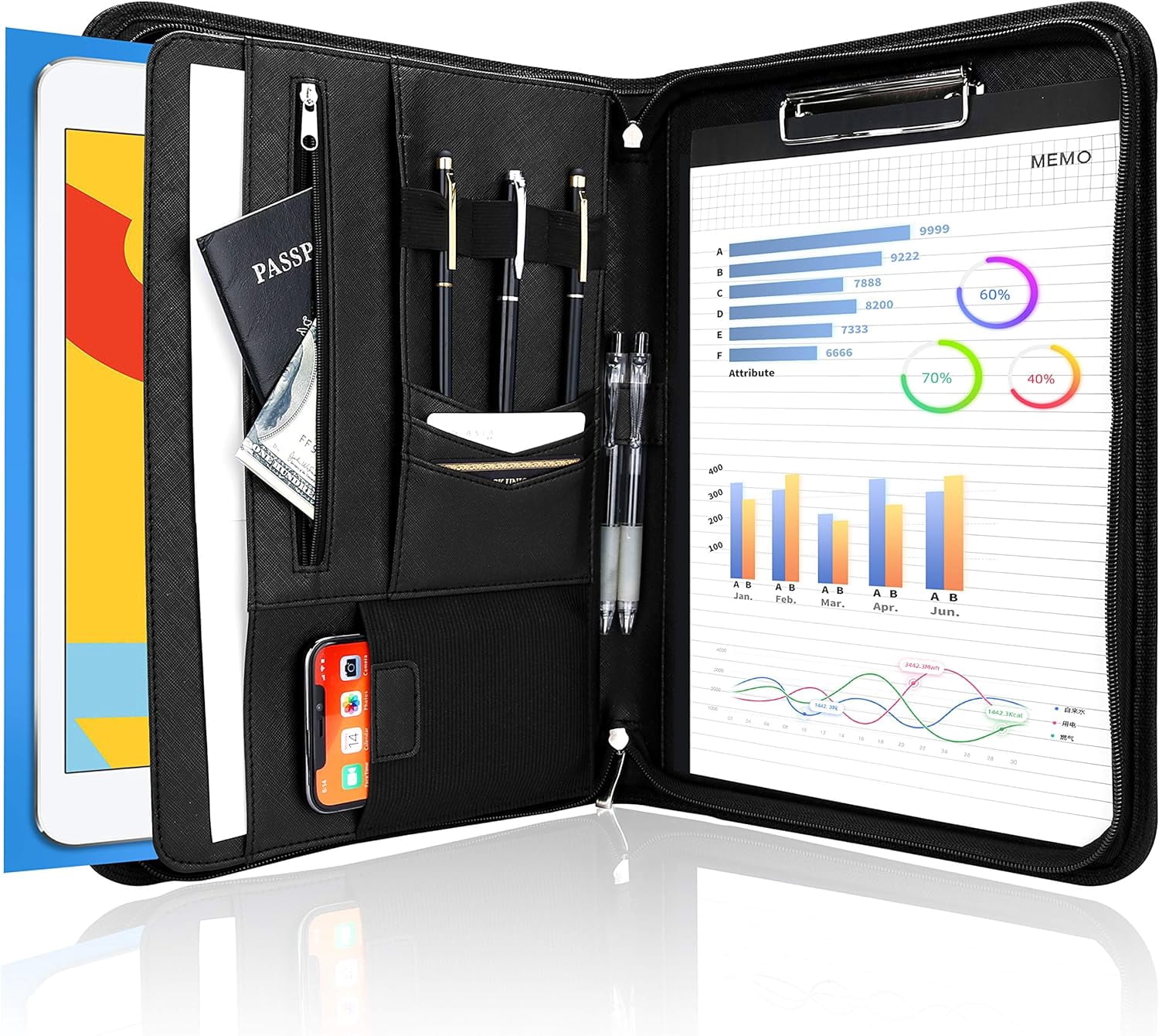 Business folder with zipper, meeting administrative documents, legal ...