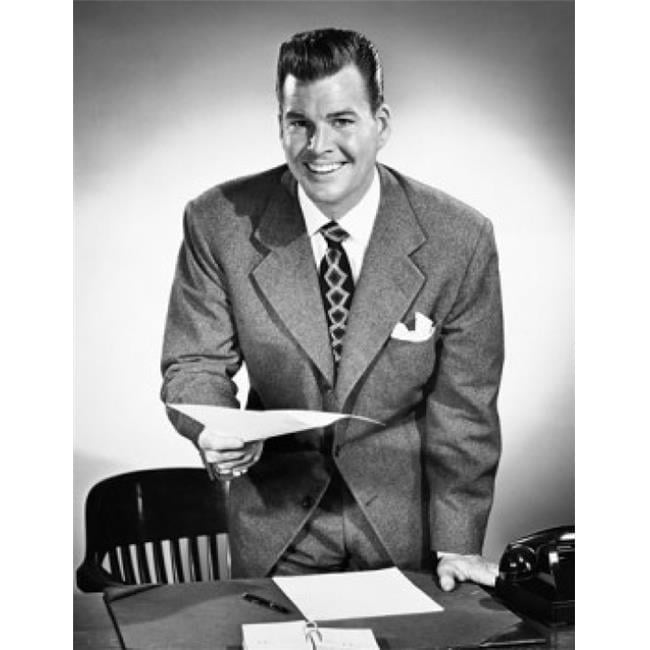 Businessman Holding a Document & Smiling Poster Print - 18 x 24 in ...
