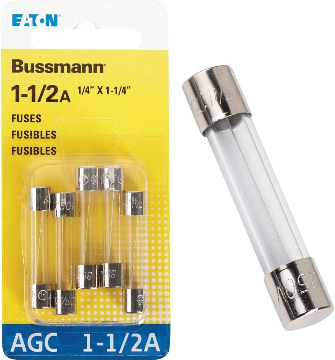 Bussman BP/AGC-1-1/2-RP 1.5 Amp Glass Fuse 5 Count - Walmart.com