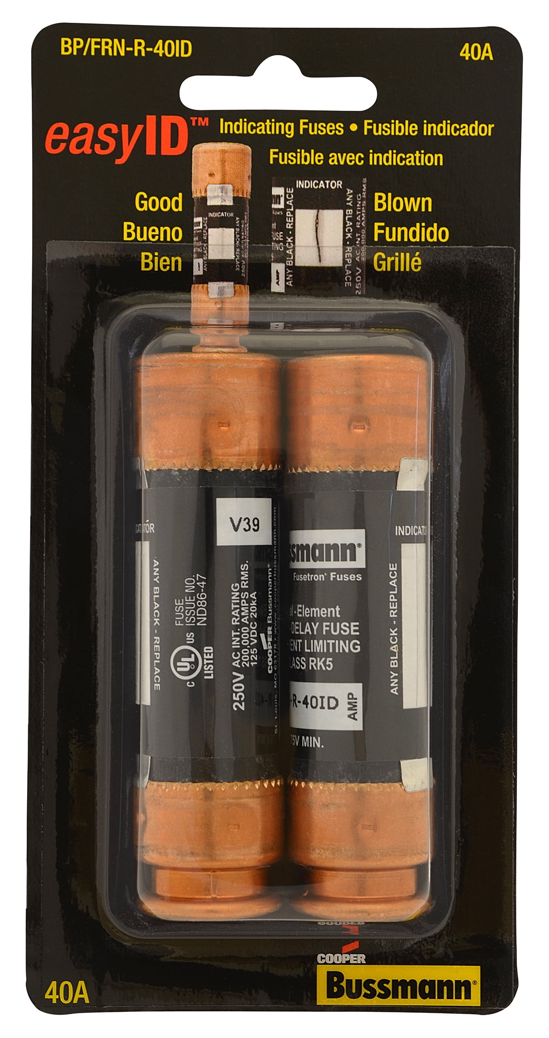 Bussman BP/FRN-R-40ID 40 Amp EasyID™ Heavy-Duty Time Delay Fuse 2 Count ...