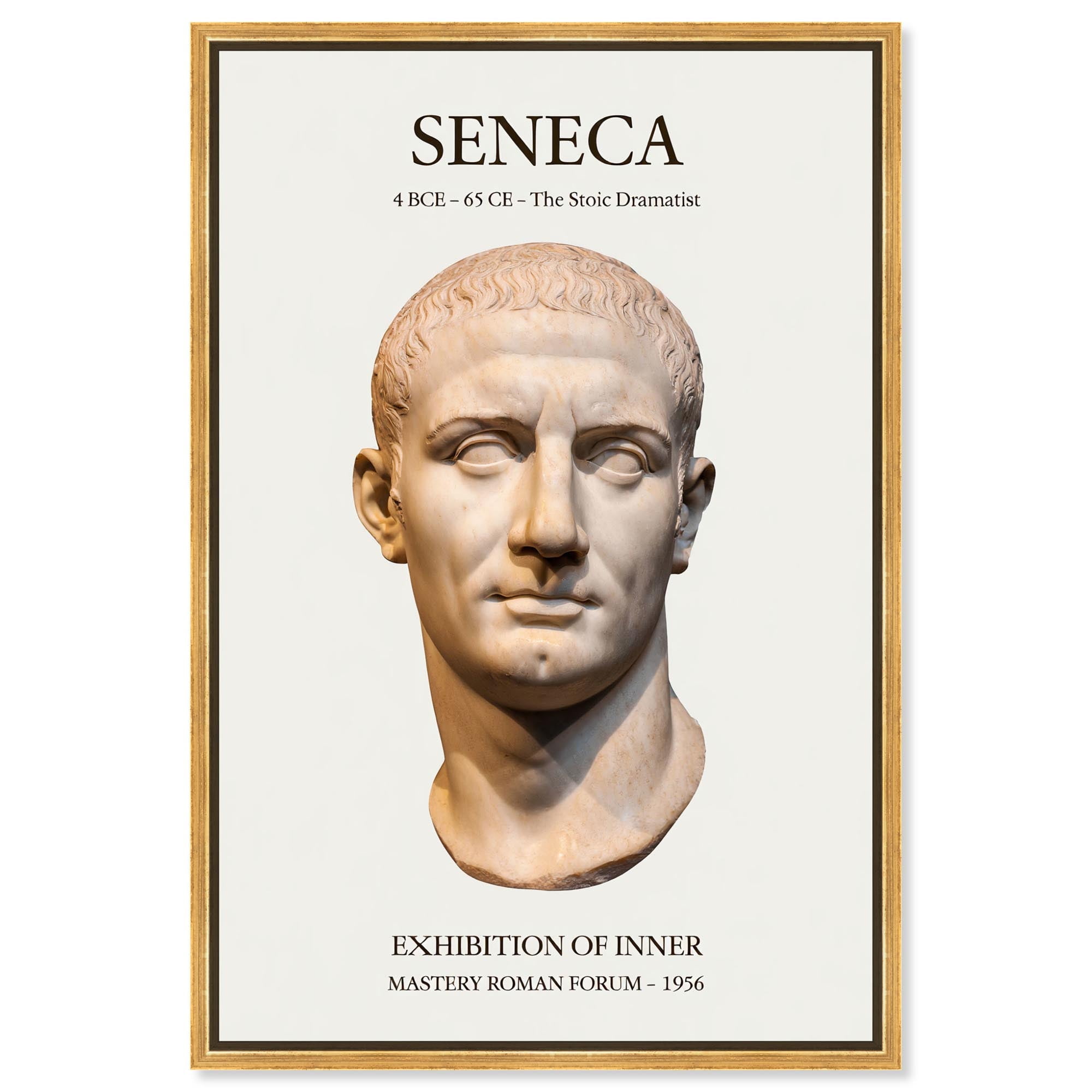 Bust of Seneca Canvas Classic Art Posters by Art Remedy, Gold Frame, 16 ...