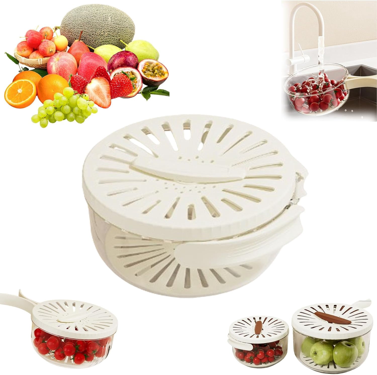 Bustier Fruit Strainer, Fruit Drain Basket with Lid and Handle, Fruit ...
