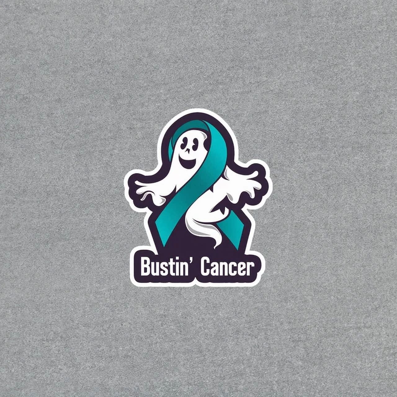 Bustin' Cancer Teal Ribbon Ghost Sticker - Ovarian Cancer ...